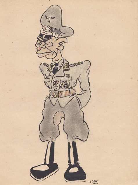 GERMAN GENERAL WORLD War WWII Drawing Caricature Drawing Watercolour C ...