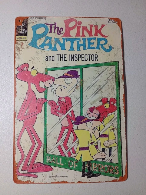 METAL SIGN PINK Panther & The Inspector Vintage Cartoon Wall Art Room ...