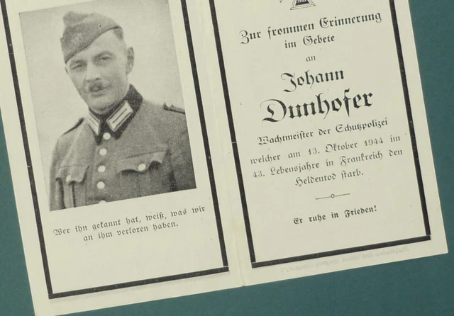 WW2 GERMAN DEATH Card Staff Sergeant Schutzpolizei 1944 France £20.00 ...