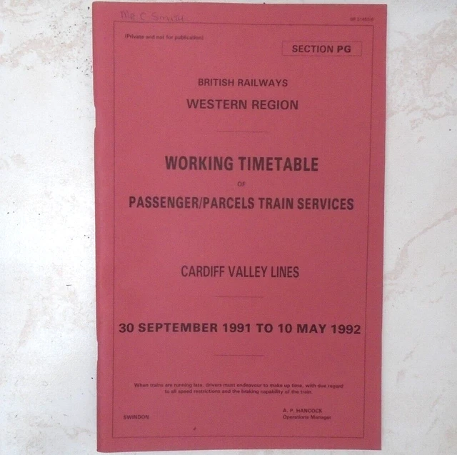 BRITISH RAILWAYS (W) Working Timetable. Cardiff Valley Lines. PG. 30 ...
