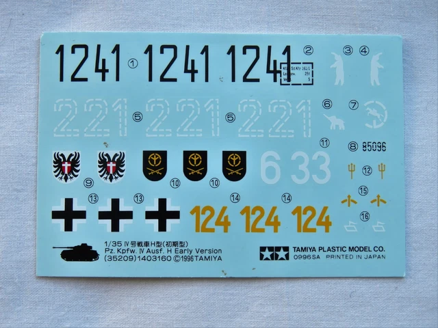 TAMIYA 1/35 SCALE Decals Panzerkampfwagen IV Ausf.H Sd.Kfz.161/1 Kit No ...
