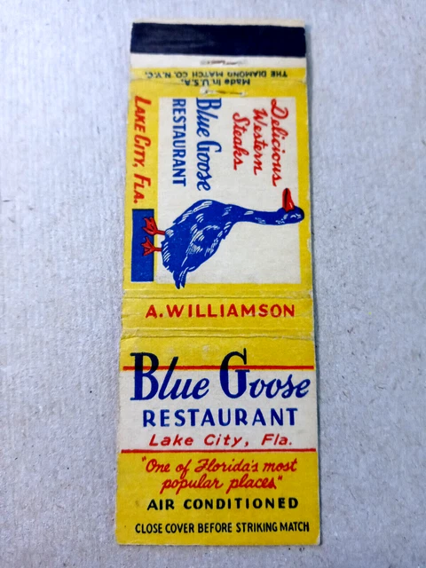VINTAGE MATCHBOOK: BLUE Goose Restaurant, Lake City, FL $5.99 - PicClick