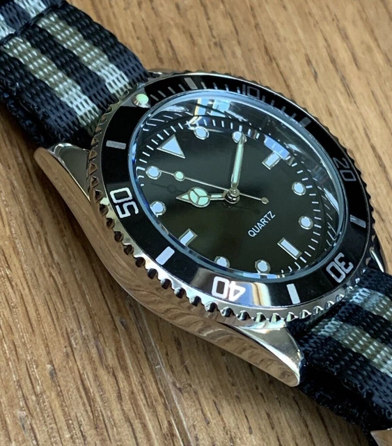 DIVER STYLE QUARTZ watch black + blackgrey James Bond 007 homage nato ...