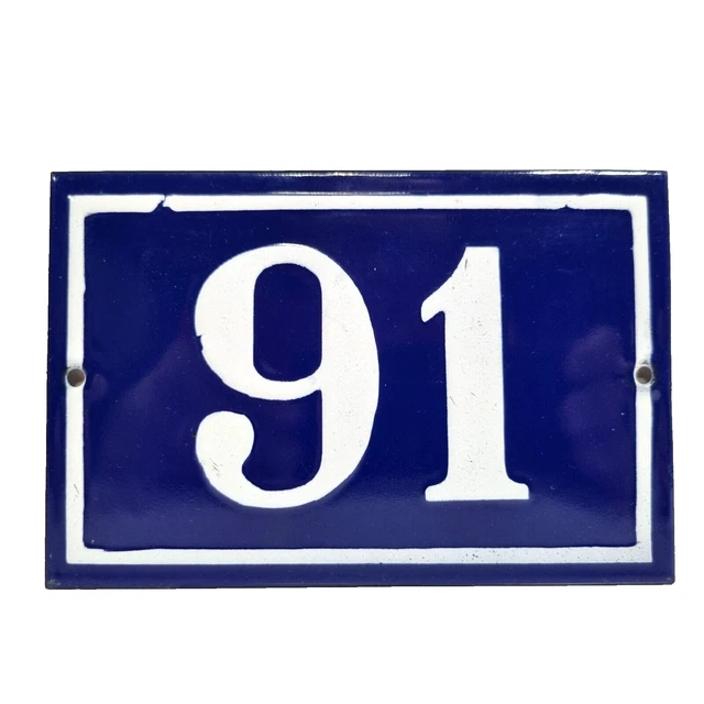 VINTAGE FRENCH BLUE house address number enamel sign plaque 91 Paris ...