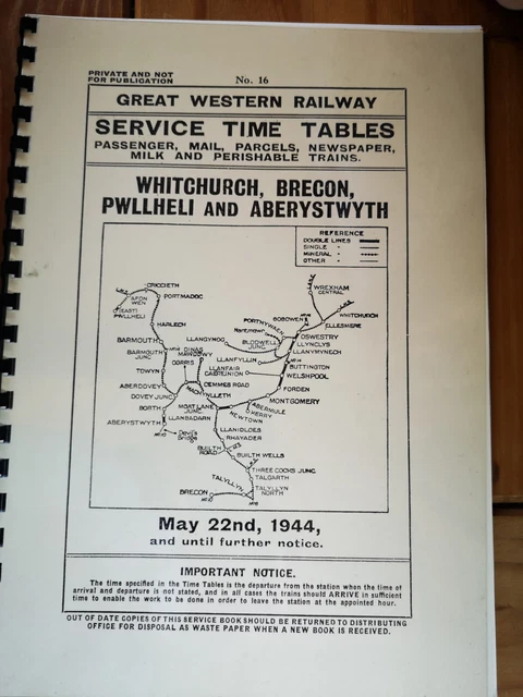 GREAT WESTERN RAILWAY Service Timetables Whitchurch Brecon Pwllheli ...