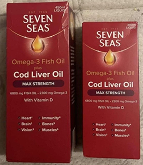2 SEVEN SEAS Cod Liver Oil & Omega-3 With Vitamin D, Max Strength ...