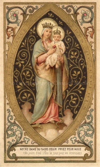 OUR LADY OF the Sacred Heart –8.5x11" based on a Vintage Holy Card ...