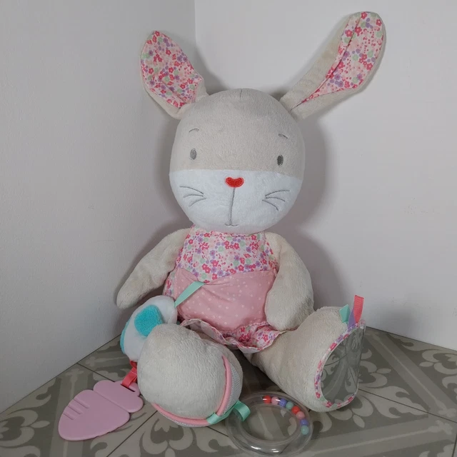 MOTHERCARE BUNNY RABBIT Plush Soft Toy Large Sensory Floral Pink £10.99 ...