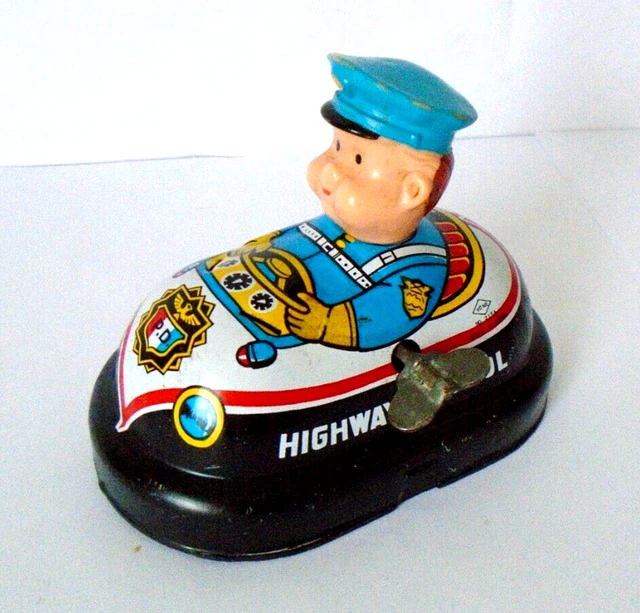 VINTAGE TINPLATE WIND-UP Highway Patrol Police Car Toy by Yone Japan ...