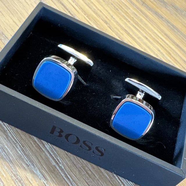 HUGO BOSS CASPER cufflinks - Silver Tone Metal with stunning blue face ...