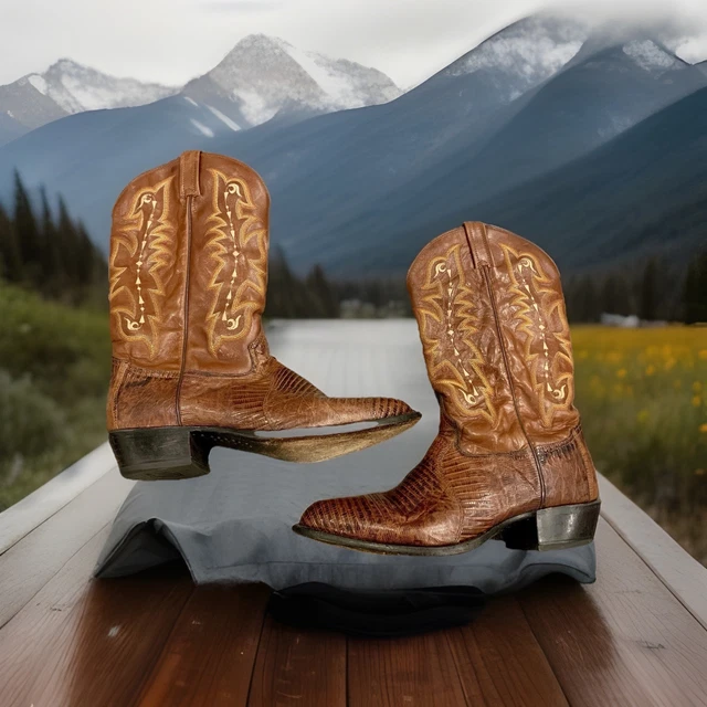 TONY LAMA MEN'S 12 B Peanut Brittle Teju Lizard Leather Cowboy Boots ...