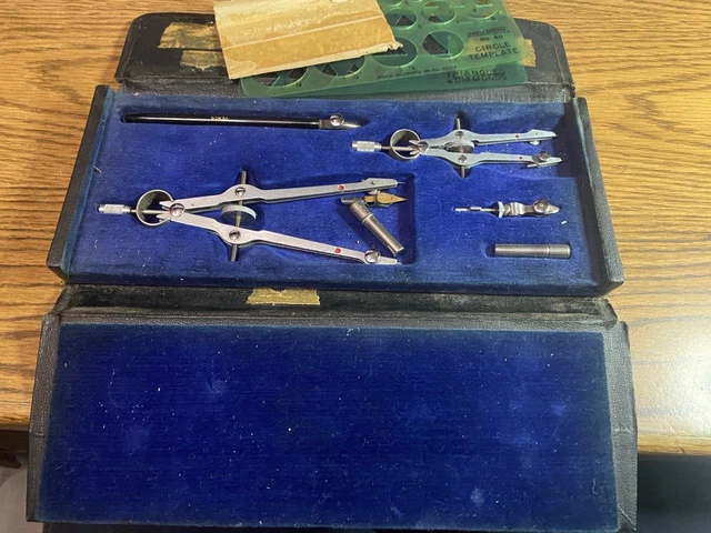 VINTAGE VEMCO DRAFTING Instruments Red Dot Metal Compass Set, with ...