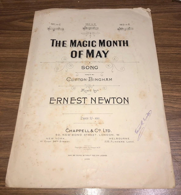 VINTAGE MUSIC 1905 “THE MAGIC MONTH OF MAY” By Clifton Bingham & Ernest ...