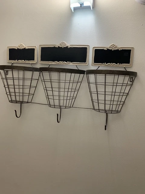 HANGING 3 WIRE Basket Organizer Wall Mount Storage Rustic Style ...