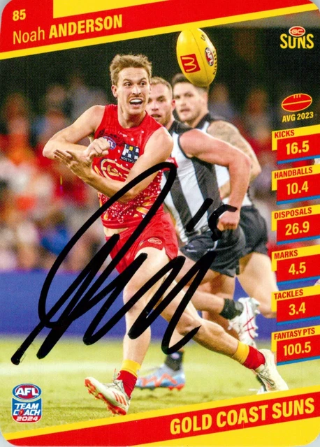 SIGNED 2024 GOLD Coast Suns AFL TeamCoach Card - Noah Anderson EUR 7,36 ...