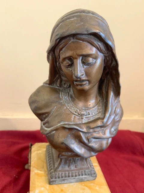 ANCIENNE STATUE BUSTE ST VIERGE DES DOULEUR EN MÉTAL H 26 cm avec SOCLE ...