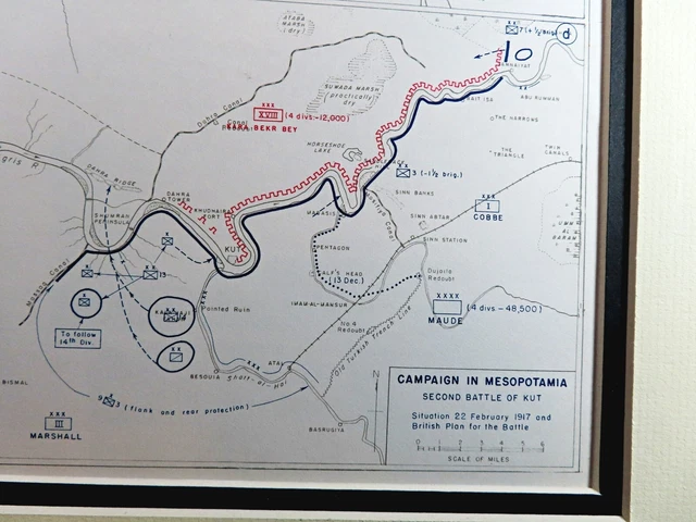 WW1 MILITARY MAP Mesopotamia Battle of Kut British Landing Middle East ...