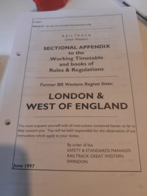 BR RAILTRACK GREAT WESTERN SECTIONAL APPENDIX London & West of England ...