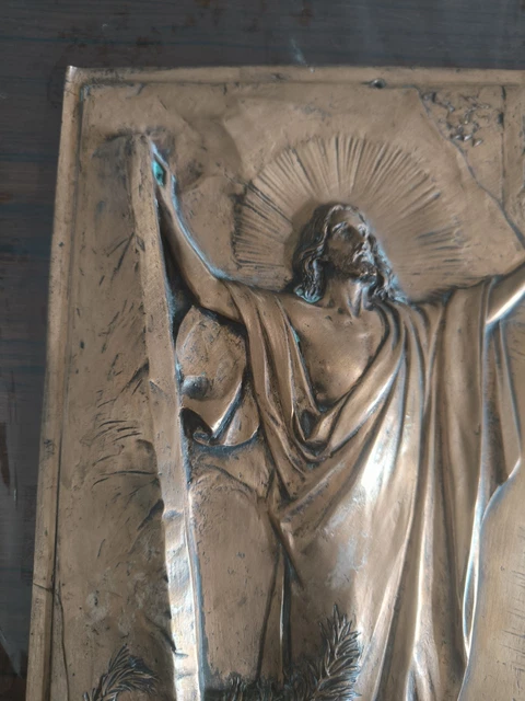 ANCIENNE PLAQUE EN Cuivre Embossé Repoussé Représentant Jésus Les Mains ...