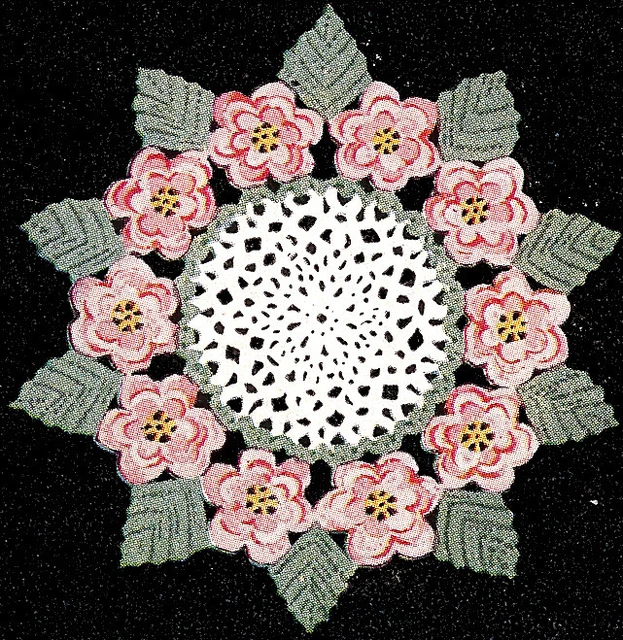 VINTAGE CROCHET PATTERN to make Irish Rose Flower Leaf Doily Mat ...