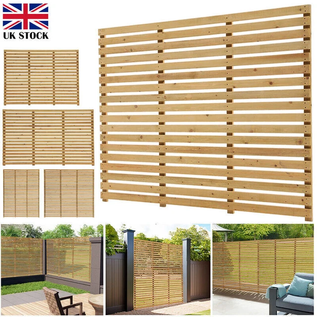 HEAVY DUTY HORIZONTAL Slatted Wood Garden Fences Panel Pressure Treated ...