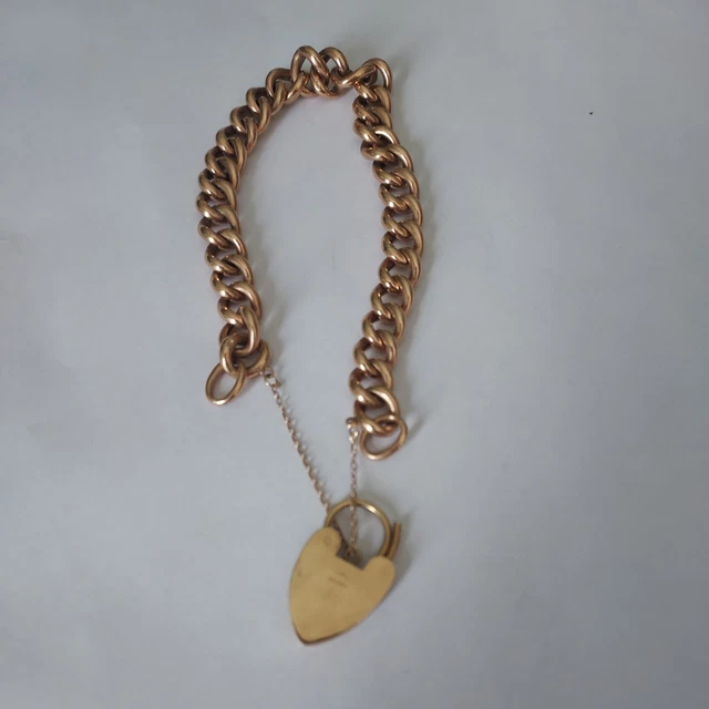 9CT GOLD BRACELET heavy 14 grams heart, twisted oval links padlock safety chain £566.66 ...
