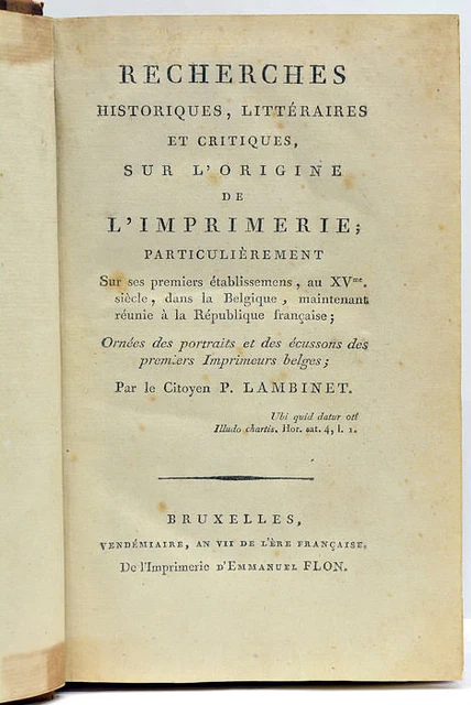RARE MONOGRAPHIE SUR les origines de l'art typographique Bruxelles 1799 ...