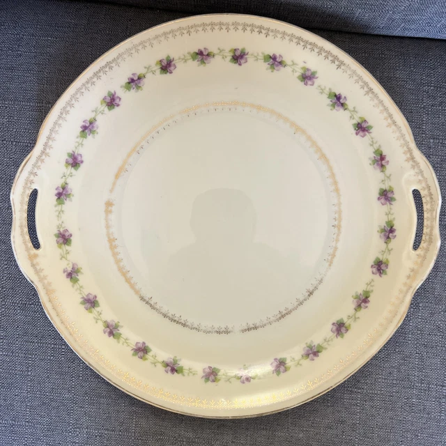 VINTAGE CAKE PLATE Purple Flowers Gold Trim Pretty £8.00 - PicClick UK