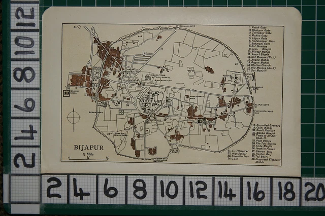 ANCIENT INDIA MAP ~ Bijapur City Plan Railway Station Gates Bastion $30 ...