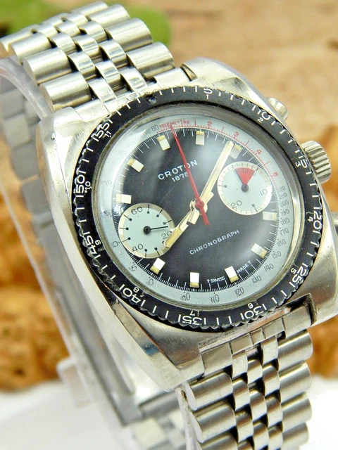 VINTAGE CROTON 1878 Chronograph Valjoux 7733 aviator sea diver OL 4 F ...