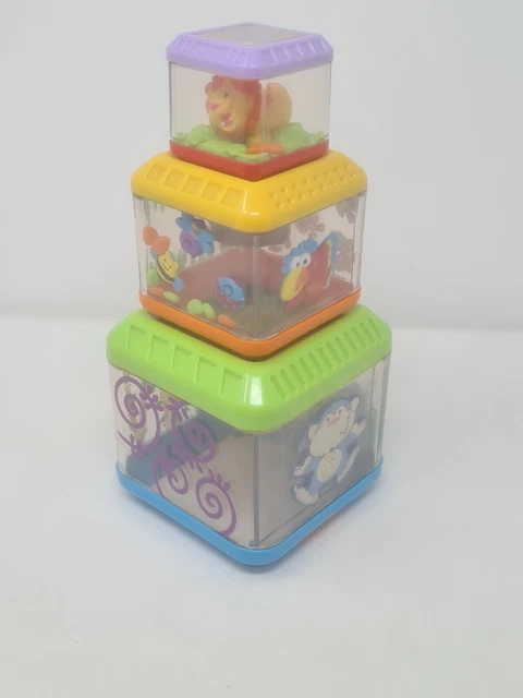FISHER PRICE SENSORY Stacking Cubes Blocks Jungle Animals Large Medium ...