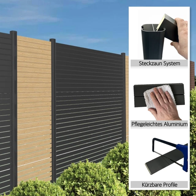 RHOMBUS ZAUN ALU Anthrazit Aluminium Sichtschutzzaun Gartenzaun Kombi ...