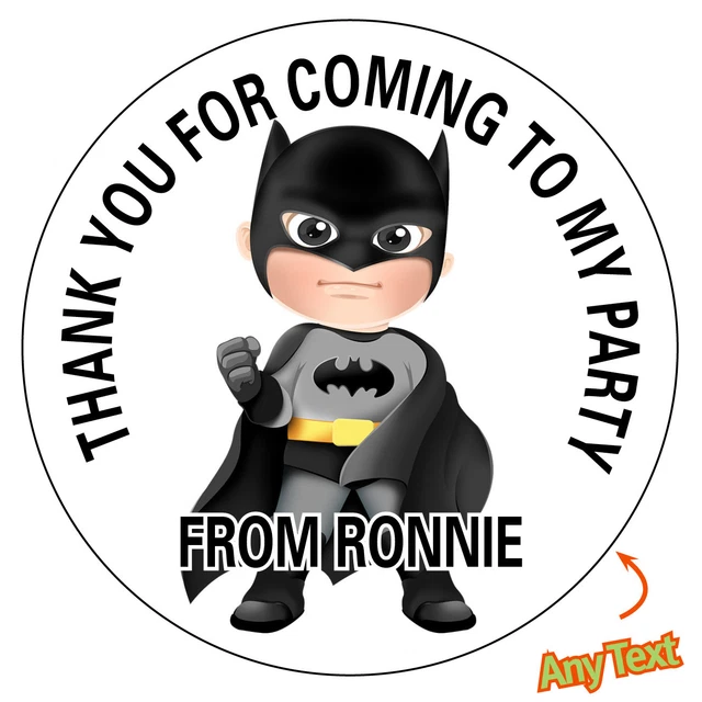 PERSONALISED BATMAN INSPIRED Stickers Birthday Super hero Badge Party ...