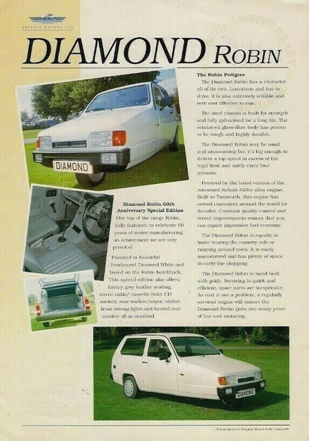 RELIANT ROBIN DIAMOND 3-dr Limited Edition 1995 UK Market Single Sheet ...
