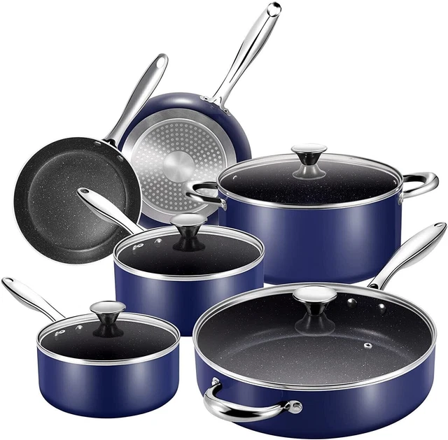 BLUE SKY LIGHT Nonstick Cookware Set, 10 Piece Stone-Derived Cooking ...