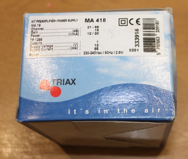 TRIAX MA418 UHF Masthead Amplifier 18 dB Gain Channels 21 - 69 with ...