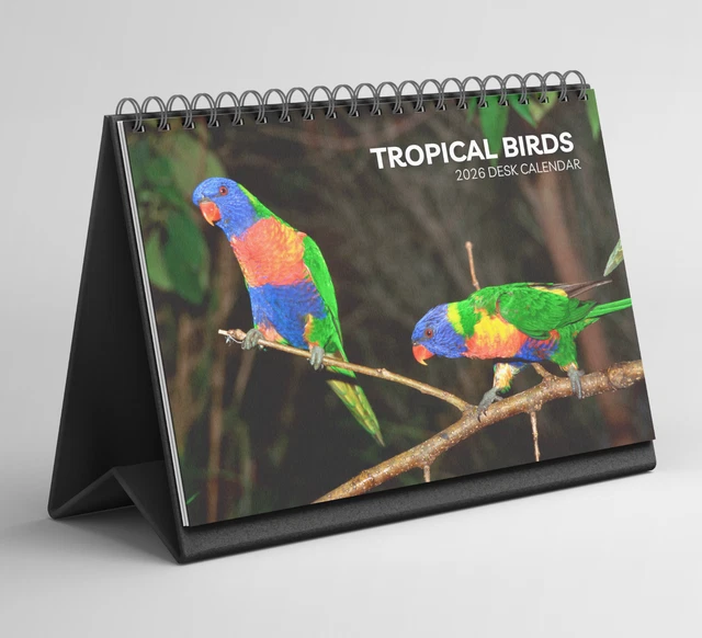 TROPICAL BIRDS DESK Calendar 2026-2027: Standing Flip Desktop Calendar ...