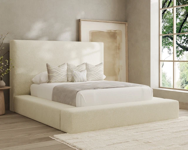 LUXURY TEDDY BOUCLE Bed Frame Fabric Upholstered Ottoman Gas Lift ...