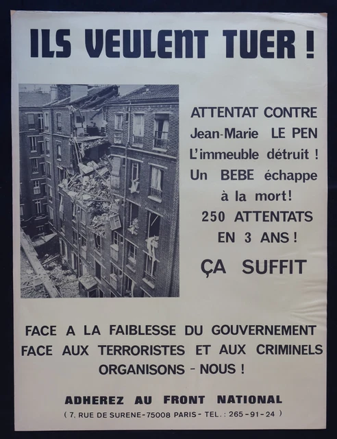 AFFICHE FN FRONT National ILS VEULENT TUER Attentat Le Pen 60x80cm ...