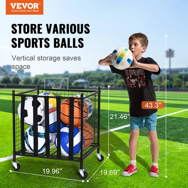 VEVOR ROLLING SPORTS Ball Storage Cart, Lockable Basketball Cage with ...