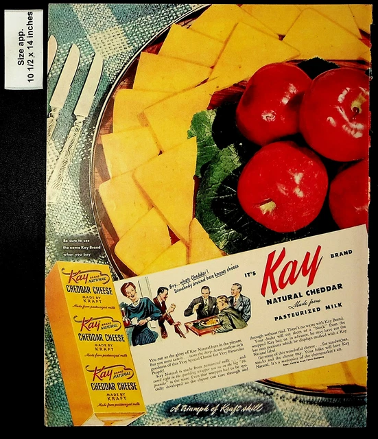 1948 KAY NATURAL Cheddar Cheese Kraft Pasteurized Milk Vintage Print Ad ...