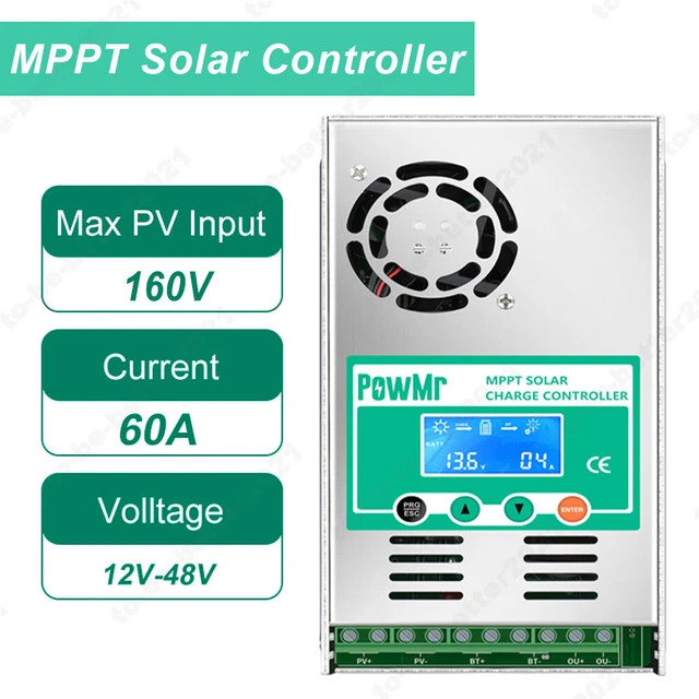 RÉGULATEUR DE CONTRÔLEUR charge solaire MPPT 60A 12/24/36/48V Auto Max PV 160VDC EUR 128,39 ...
