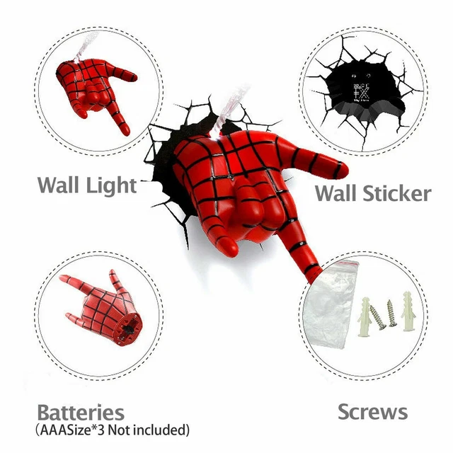 MARVEL AVENGERS SPIDER Man Hand 3D Deco Wall LED Night Light Art Wall ...