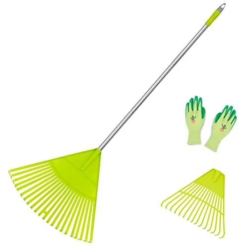 PLASTIC LEAF RAKE Set, Garden Poly Shrub Rake with 56’’ Lightweight ...