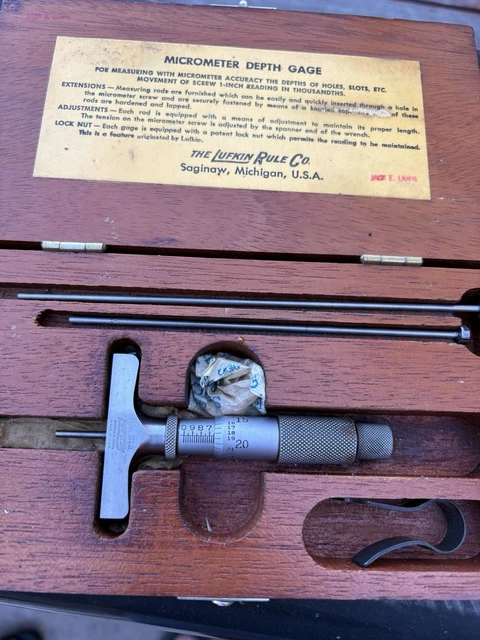 RARE VINTAGE LUFKIN Micrometer Depth Gauge No.513 Complete Set With ...