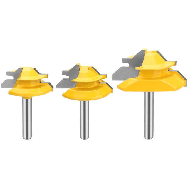 3PCS 45 DEGREE Lock Miter Joint Router Bit 1/4 Inch Shank Set ...