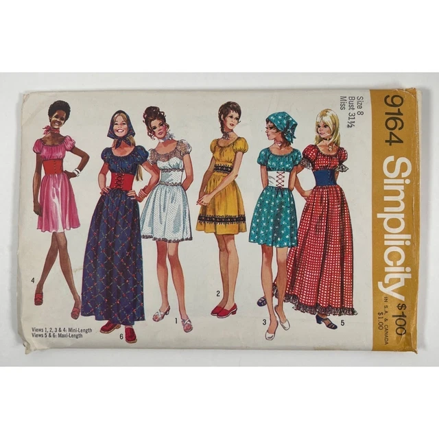 9164 VINTAGE 1970S Simplicity Sewing Pattern Hippy Boho Peasant Dress ...