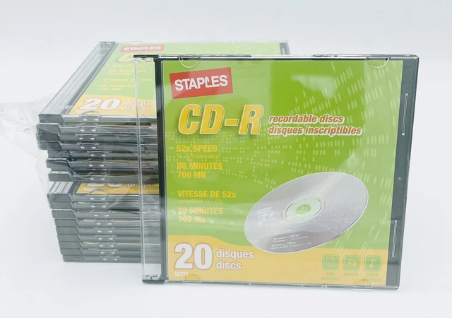 STAPLES CD-R 80 Minutes Recordable 700 MB Discs 52x Speed 18 Blank Open ...