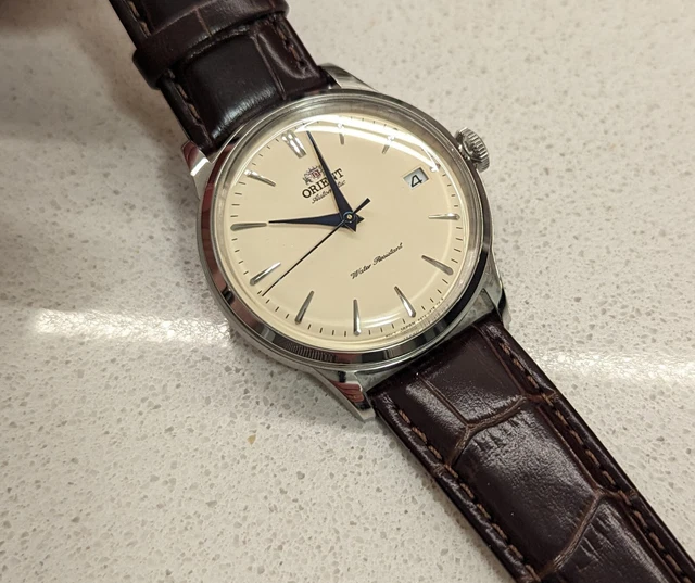 ORIENT CLASSIC BAMBINO 38 mm automatic watch with cream dial and blue ...