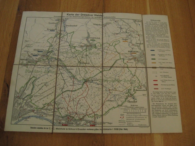 ALTE LANDKARTE SACHSEN Karte der Dresdner Heide um 1925 auf Leinen ...